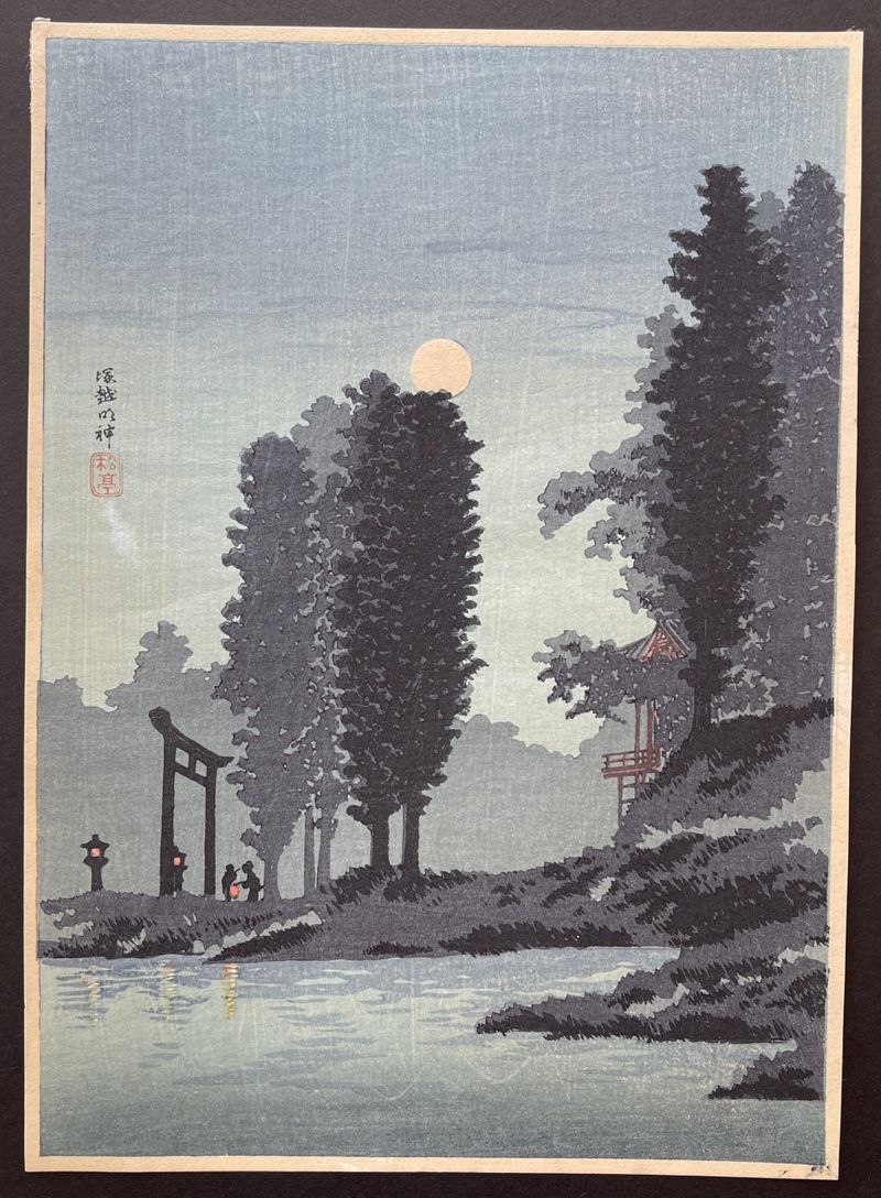 Moonrise at Tsukagoshi Myojin Shrin - Takahashi Shotei - Japanese Prints - Nipponprints.com